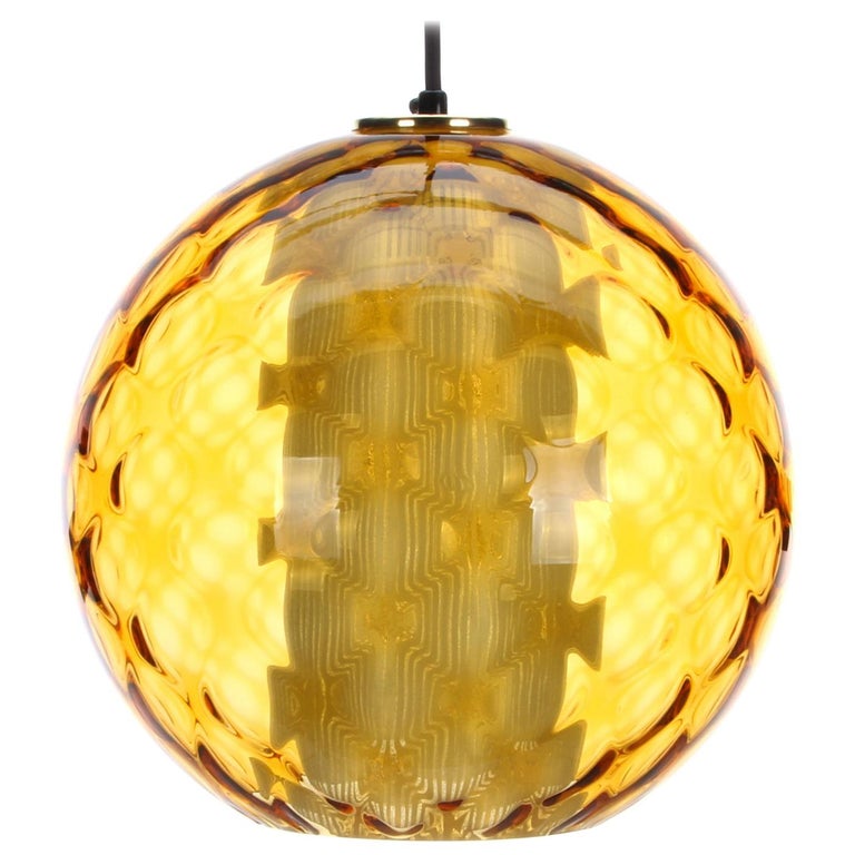 Amber Crystal Light 1950s Midcentury Blown Amber Glass with White Inner ...