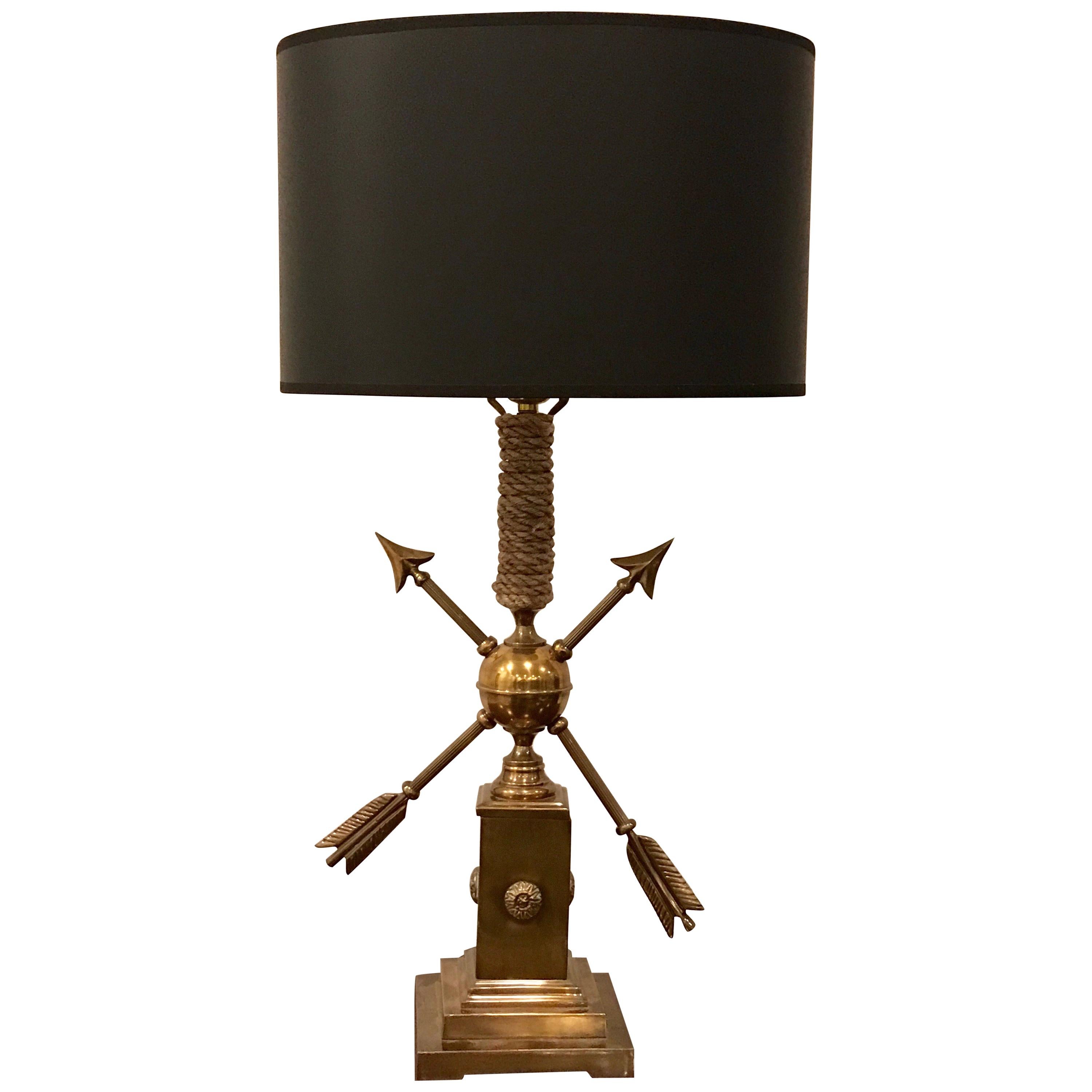 French Modern Brass Arrow and Rope Motif Lamp at 1stDibs