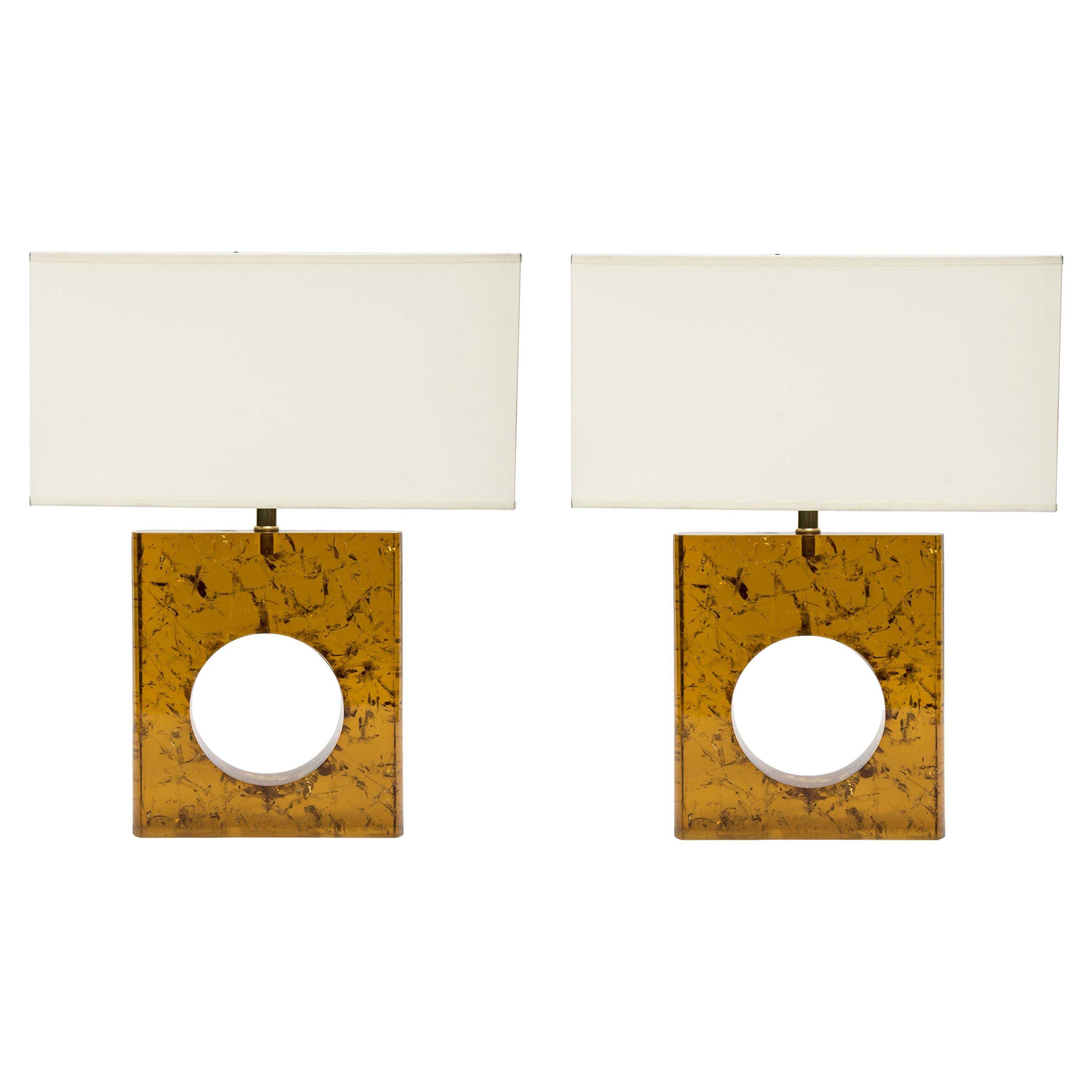 Pair of Plaster Rectangular Table Lamps at 1stDibs