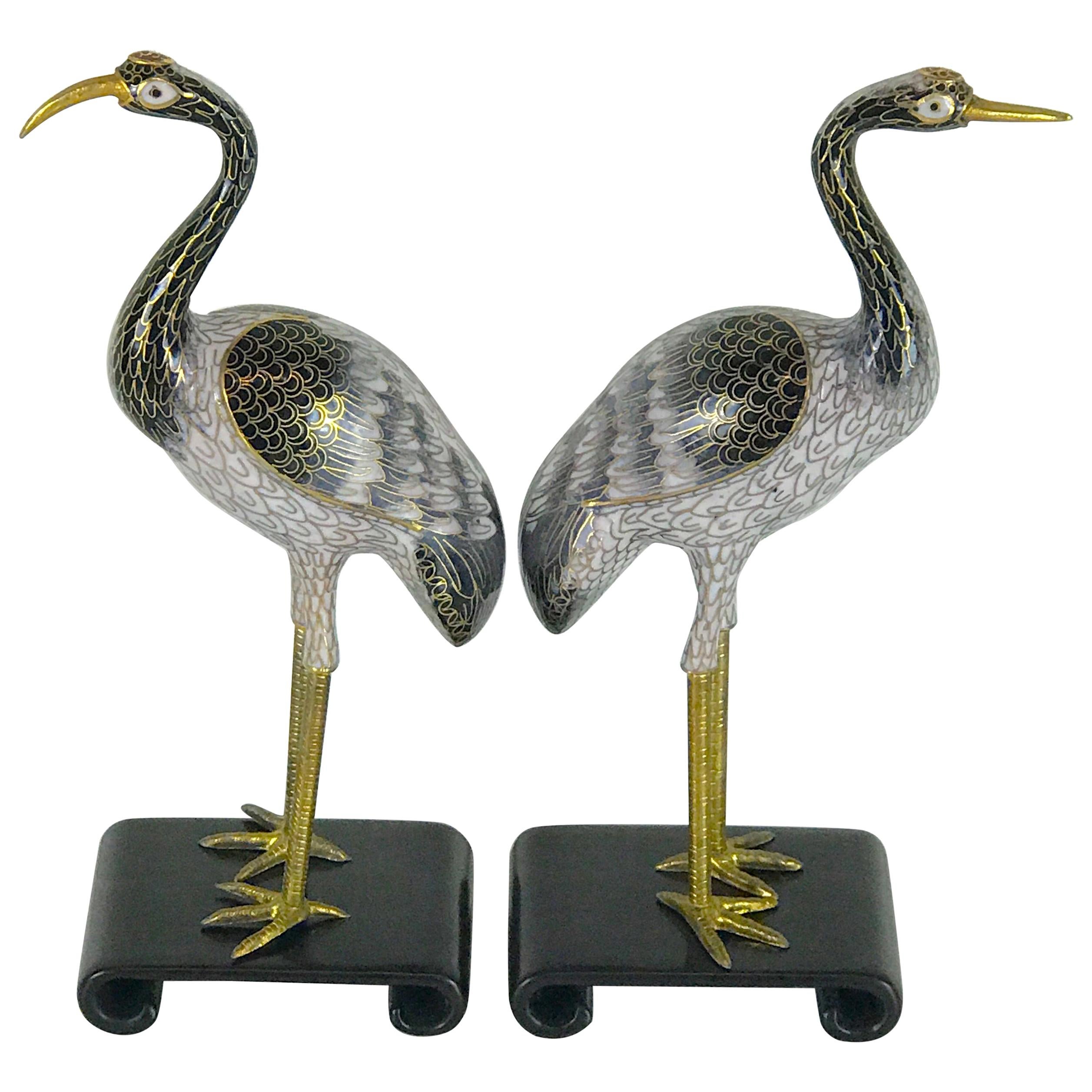 Pair of Chinese Cloisonné Cranes For Sale at 1stDibs