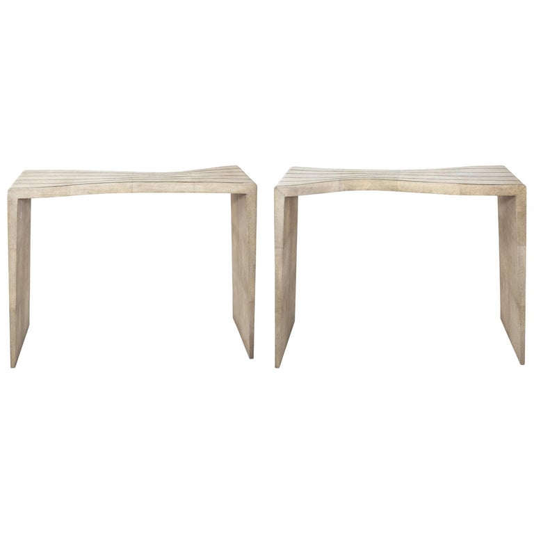 Pair of White Shagreen Consoles at 1stDibs