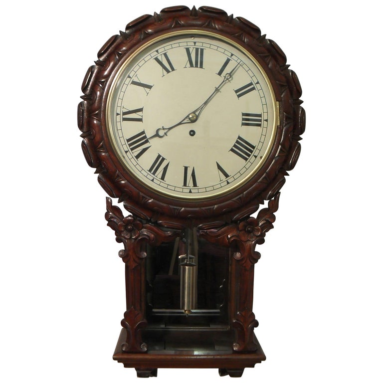 Victorian Carved Mahogany Drop Dial Timepiece Wall Clock For Sale at ...