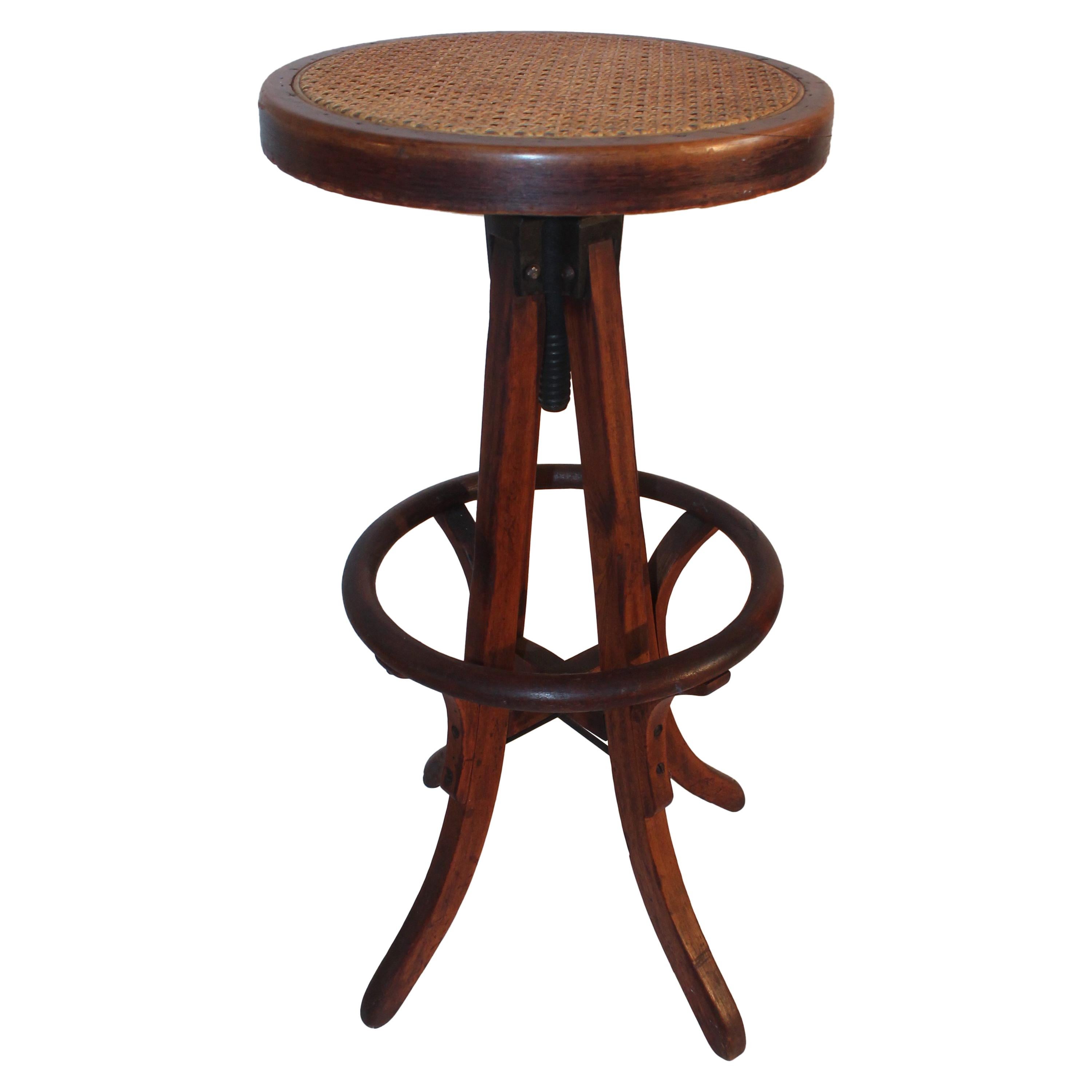 Industrial Adjustable Wood Bentwood Swivel Stool at 1stDibs
