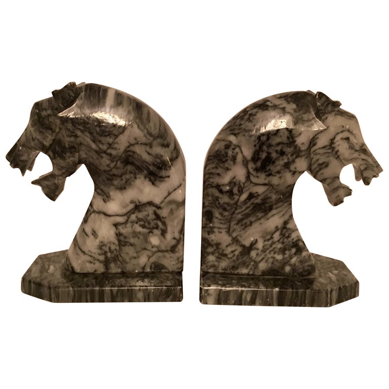 Pair of Marble Tiger Bookends at 1stDibs