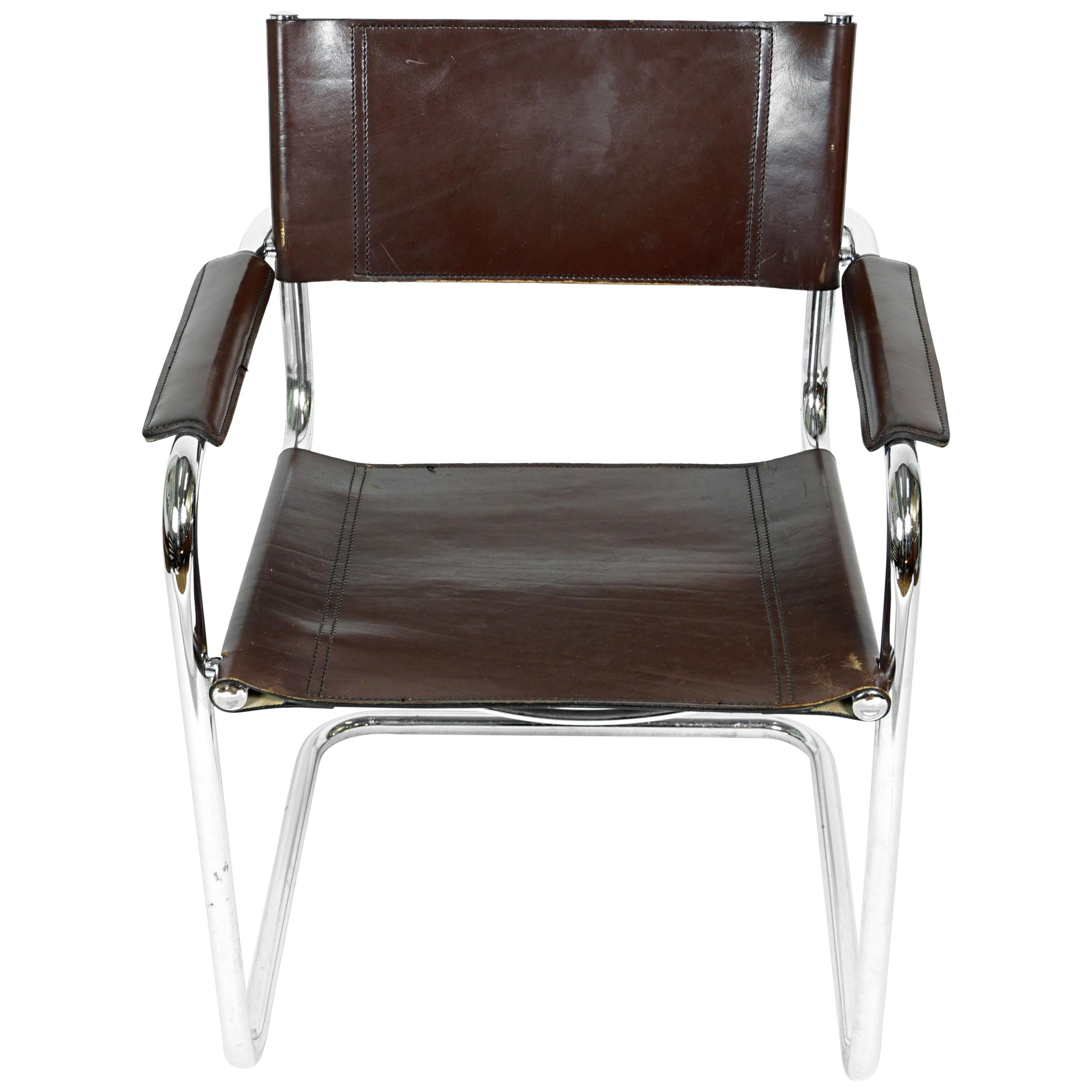 Vintage Tubular Steel Leather Chair, 1970s at 1stDibs