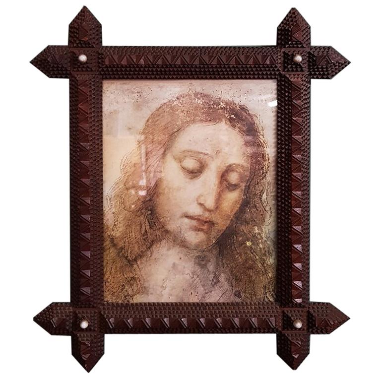 Early 1900s Handcrafted Wooden Tramp Art Picture Frame at 1stDibs