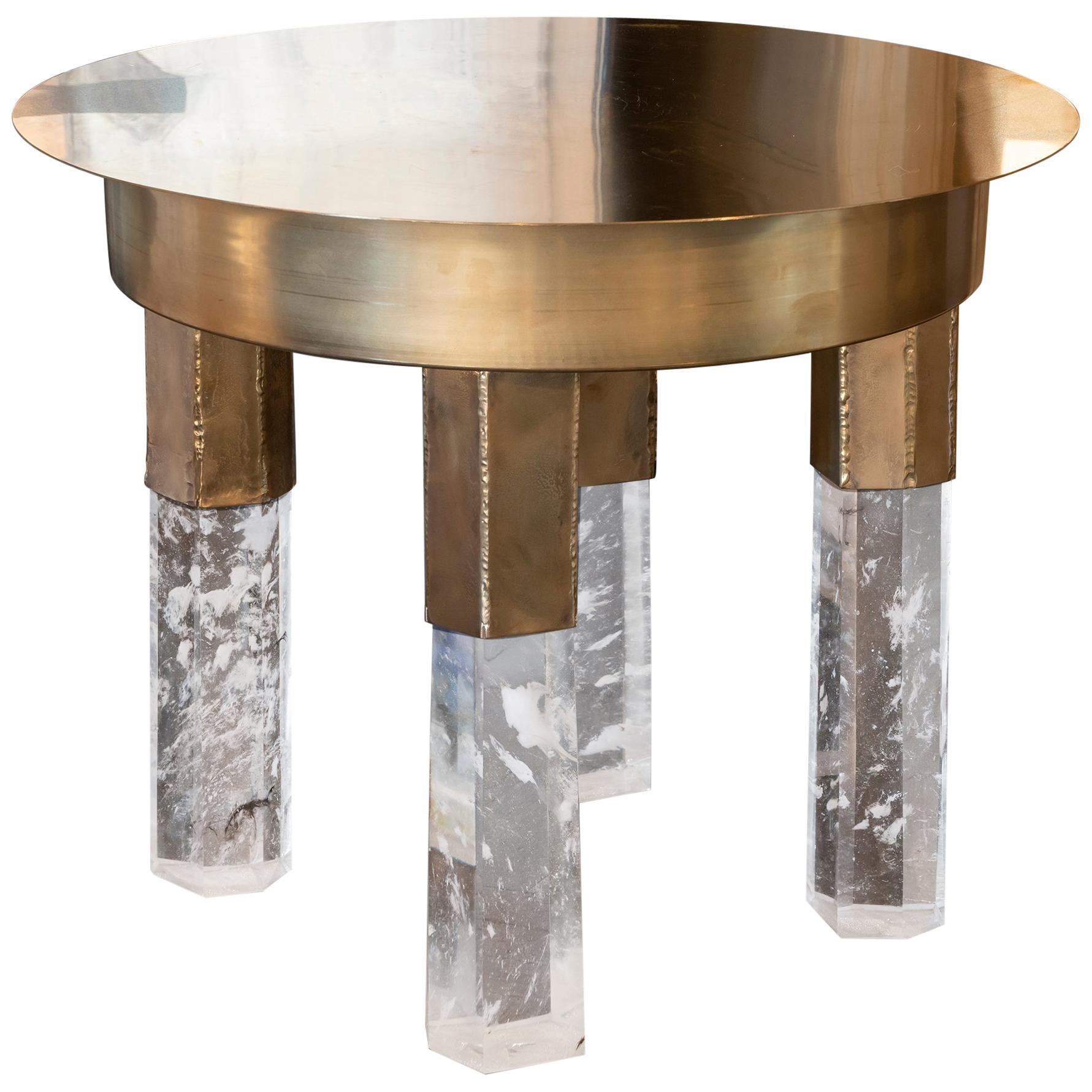 Flair Edition Unique Round Side Table, Natural Brass and Rock Crystal ...