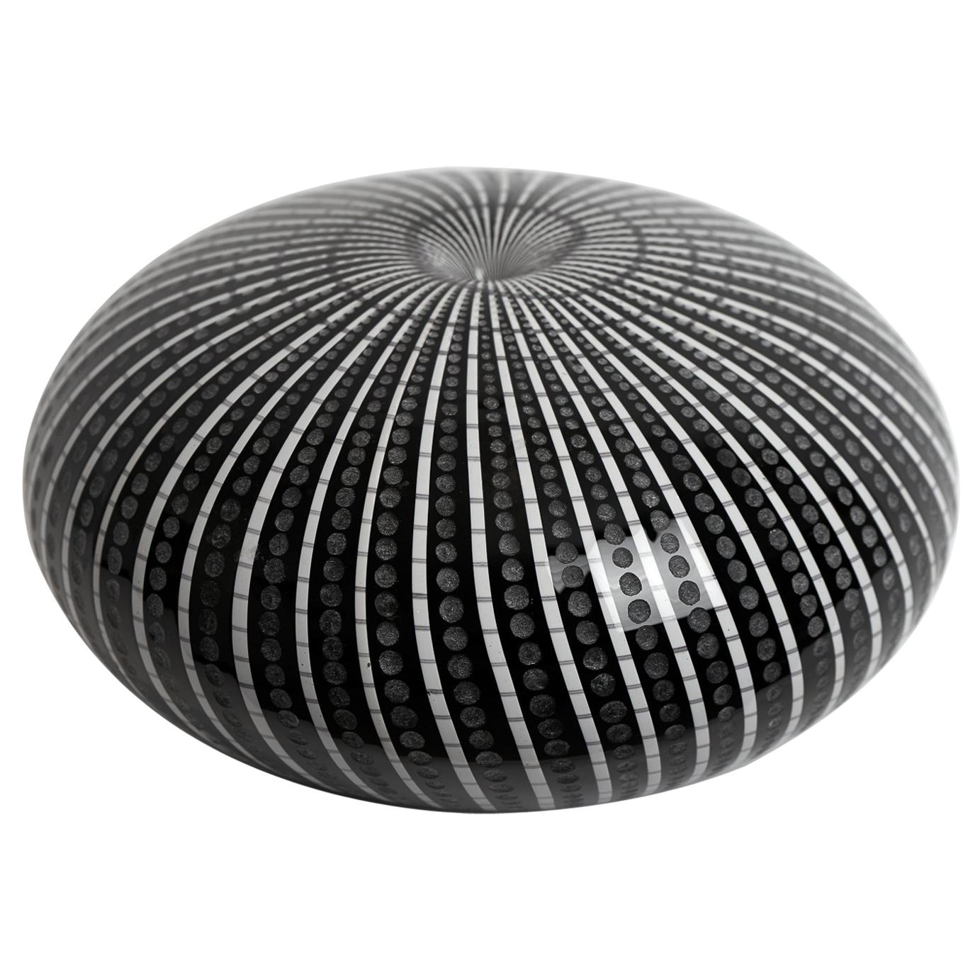 One of a Kind Blown and Watermarked Black and White Glass Vase at 1stDibs