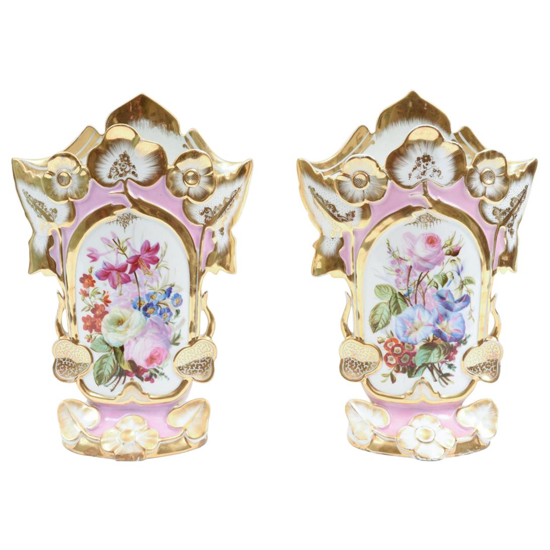 Pair of Old Paris Porcelain Decorative Pieces / Vases For Sale at 1stDibs