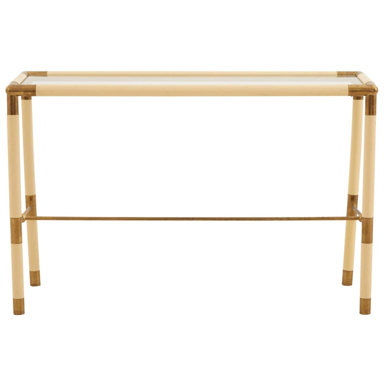 Cream-Colored Metal Console Table with Brass Details at 1stDibs