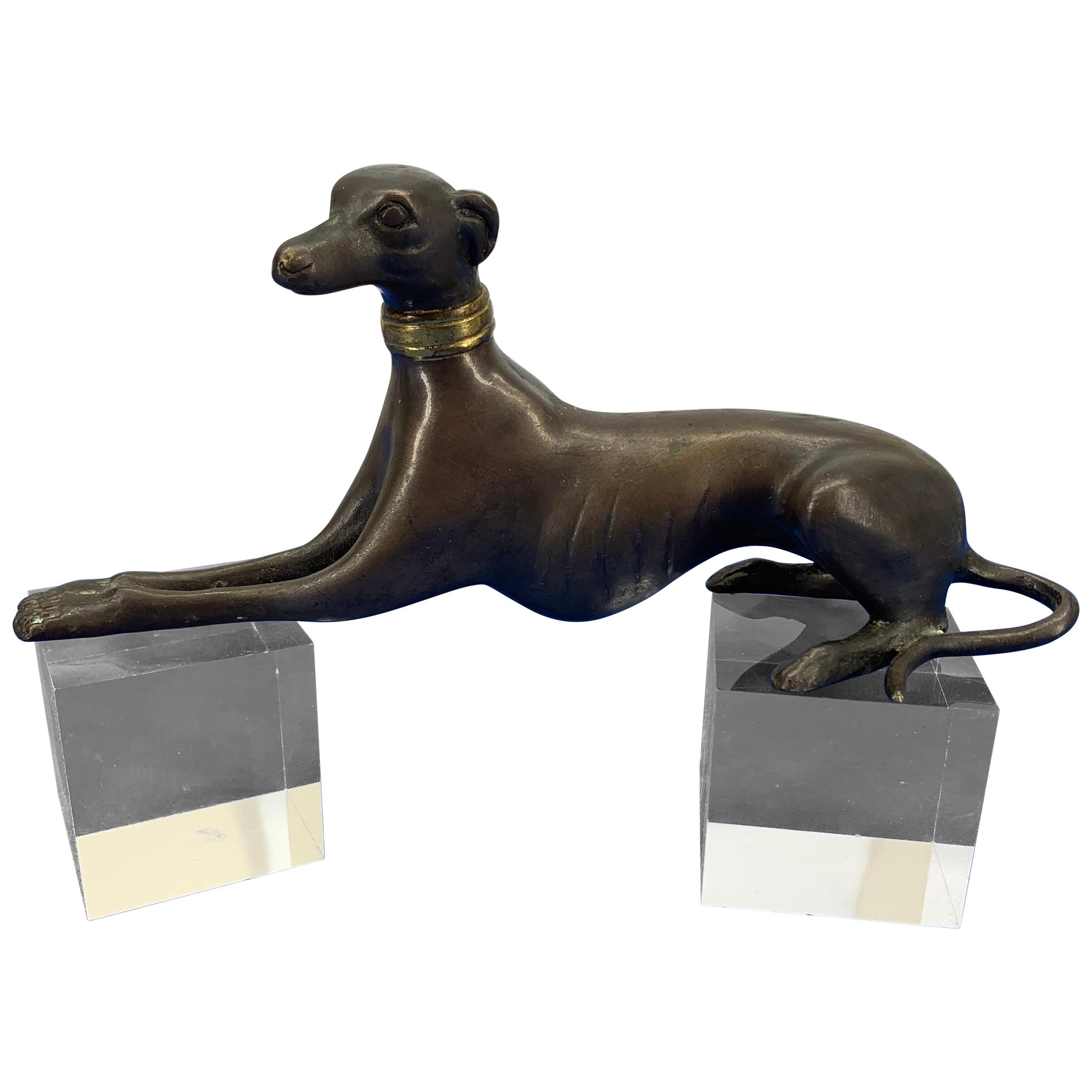 Bronze Figure Of A Lying Down Greyhound With Gilded Collar at 1stDibs