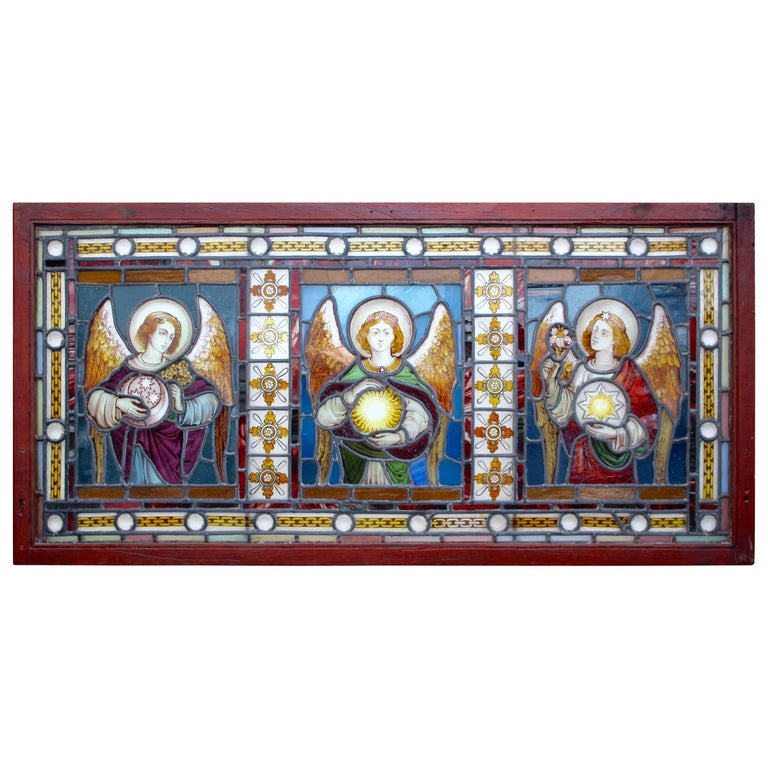 Early Victorian Hand Painted Stained Glass Church Window at 1stDibs