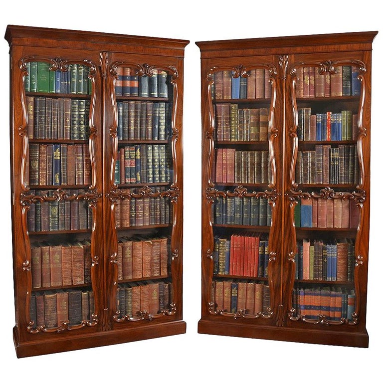 Pair of Rococo Revival Mahogany Bookcases For Sale at 1stDibs