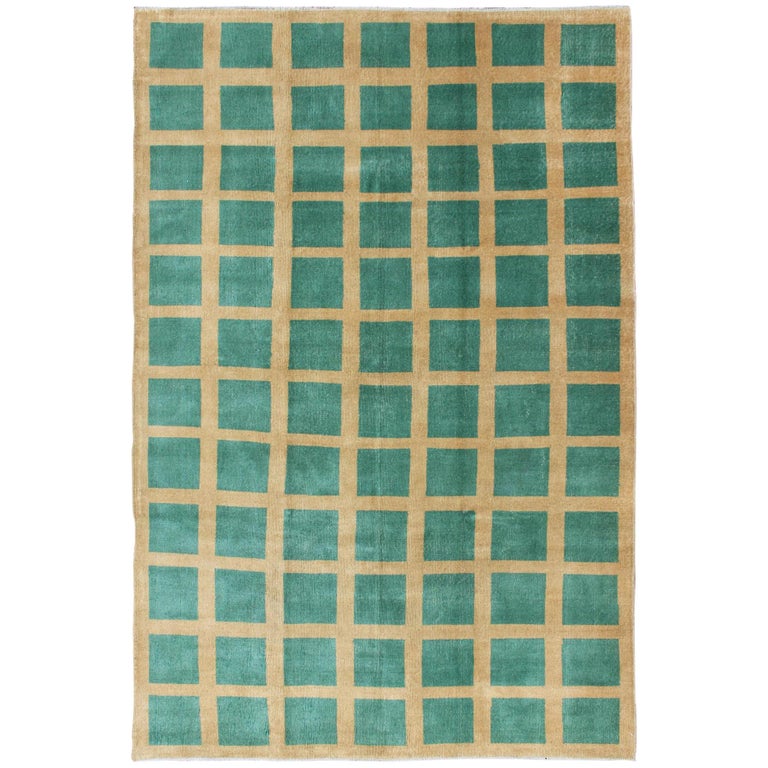 Green and Yellow Minimalist Mid-Century Modern design Turkish rug For ...