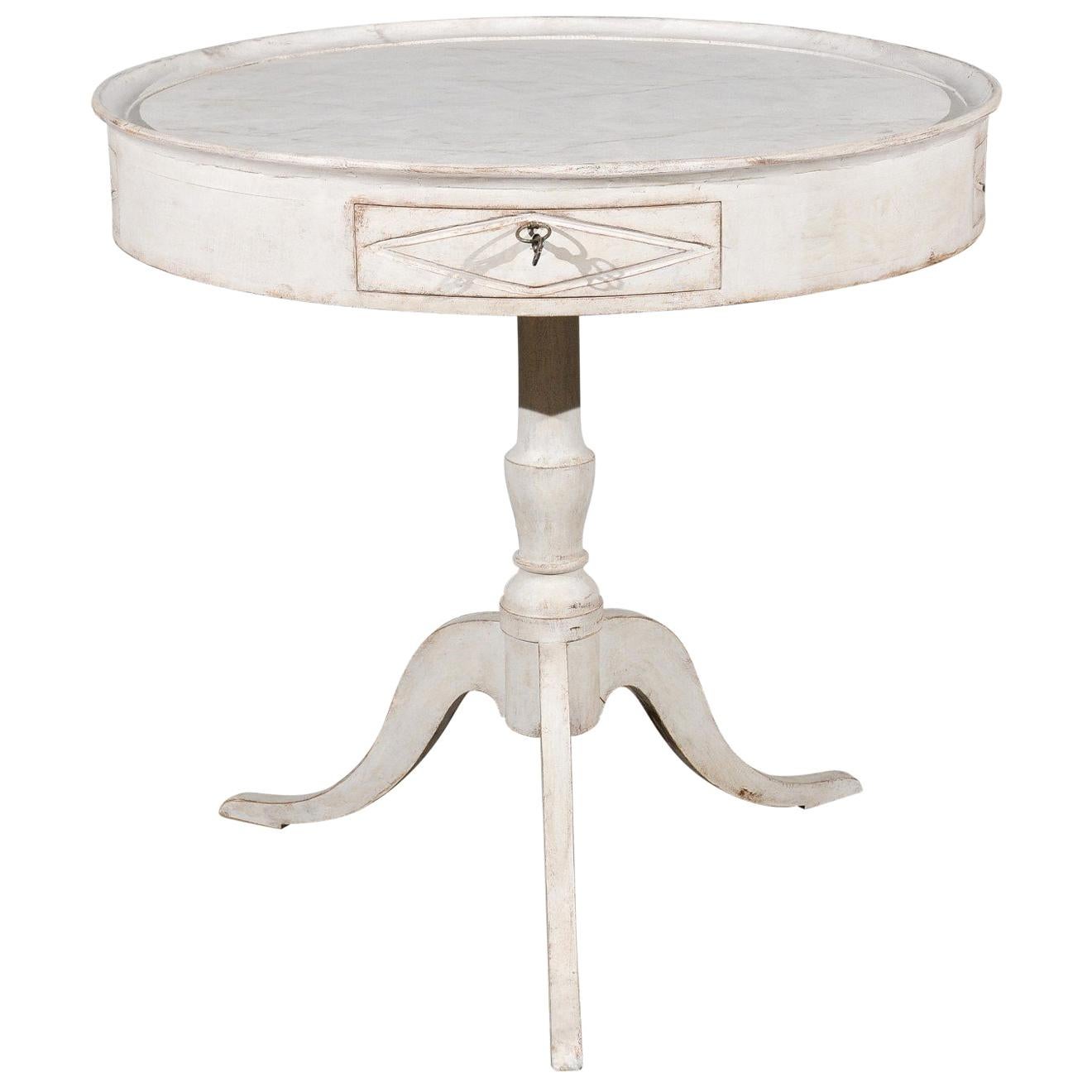 Swedish 1880s Painted Round Pedestal Table with Marbleized Tray Top and ...