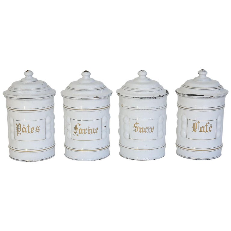Antique French Enamel Canister Set at 1stDibs