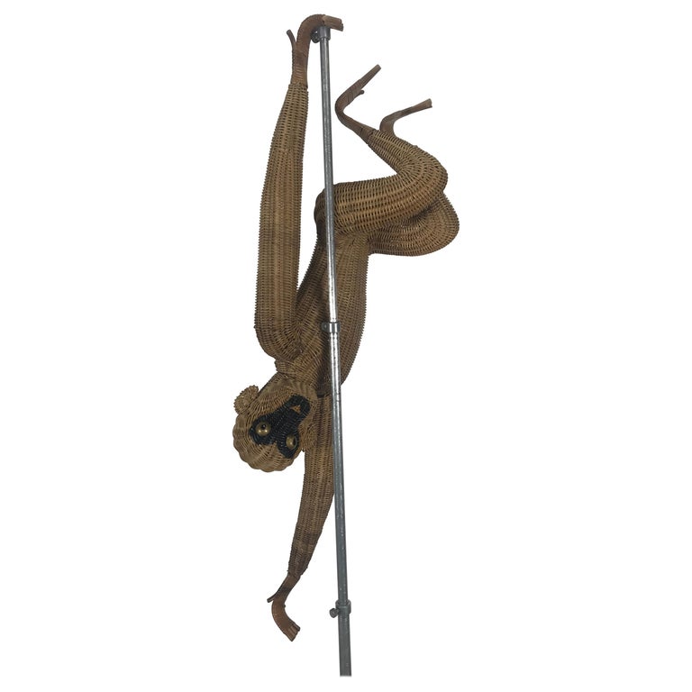 Mid-Century Modern Wicker/Rattan Monkey, Hanging Sculpture at 1stDibs