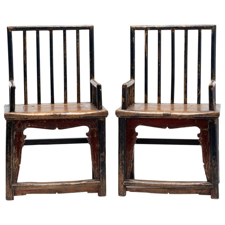 Pair of 19th Century Chinese Spindle Back Armchairs For Sale at 1stdibs