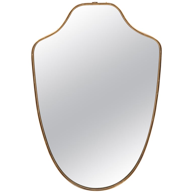 Italian Brass Shield Mirror with Beaded Details at 1stDibs