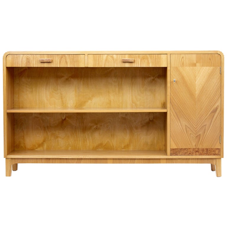 Mid-20th Century Scandinavian Elm Low Open Bookcase at 1stDibs