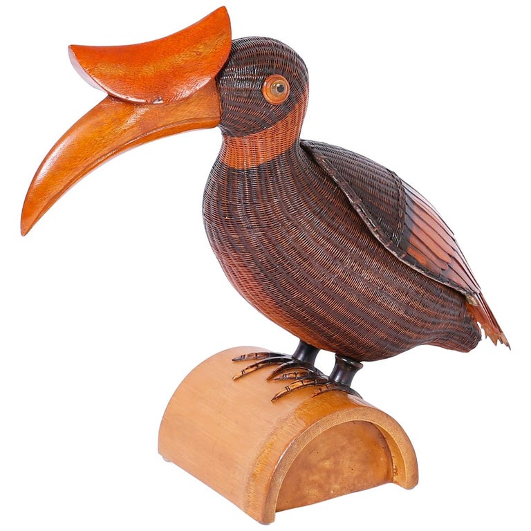 Midcentury Chinese Wicker Tropical Toucan Bird Box at 1stDibs