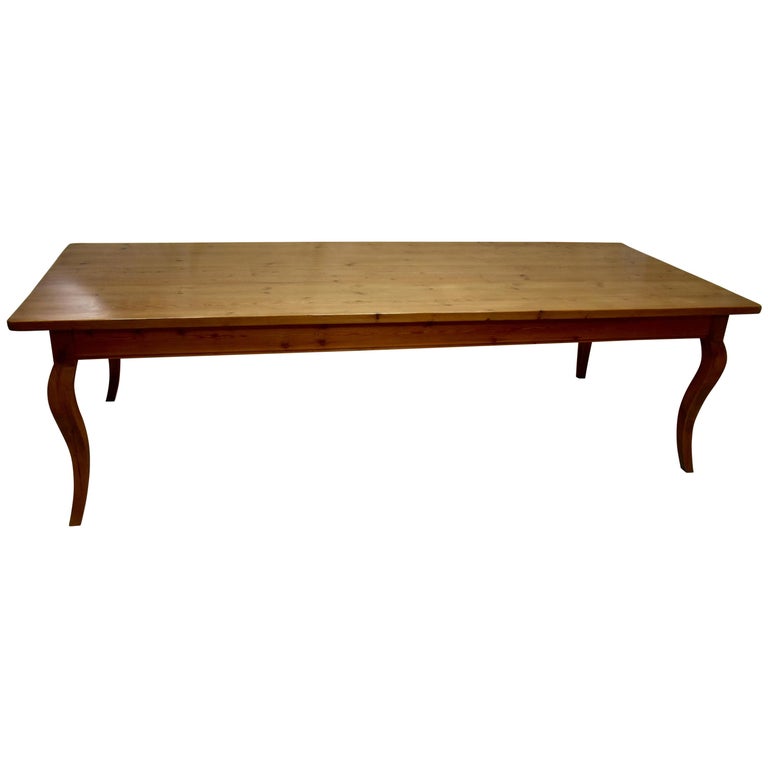 Vintage Pine Cabriole Leg Farmhouse Dining Table at 1stDibs