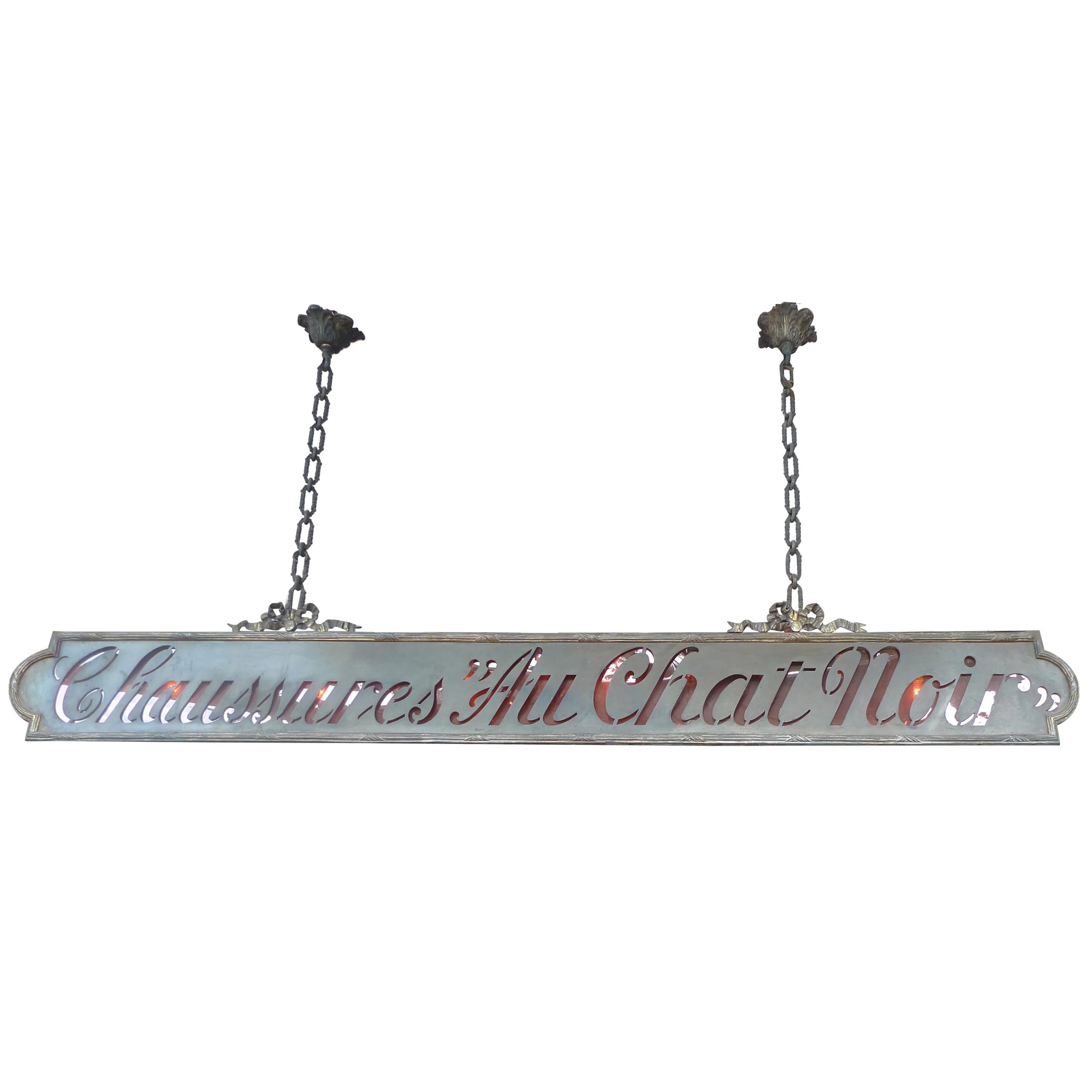 French 1960s Long Bronze and Zinc Store Front Lighted Sign with 13 ...