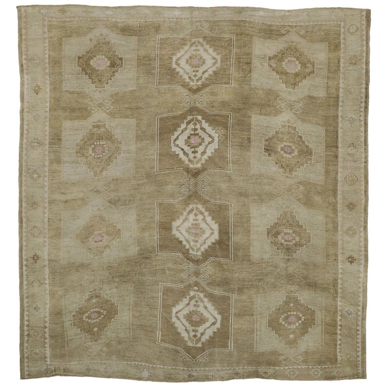 Vintage Turkish Kars Rug with Modern Mission Style, Square Area Rug For ...