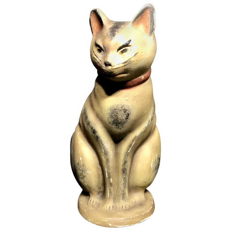 Chalkware Folk Art Painted and Smoke Decorated Large Chalkware Cat ...