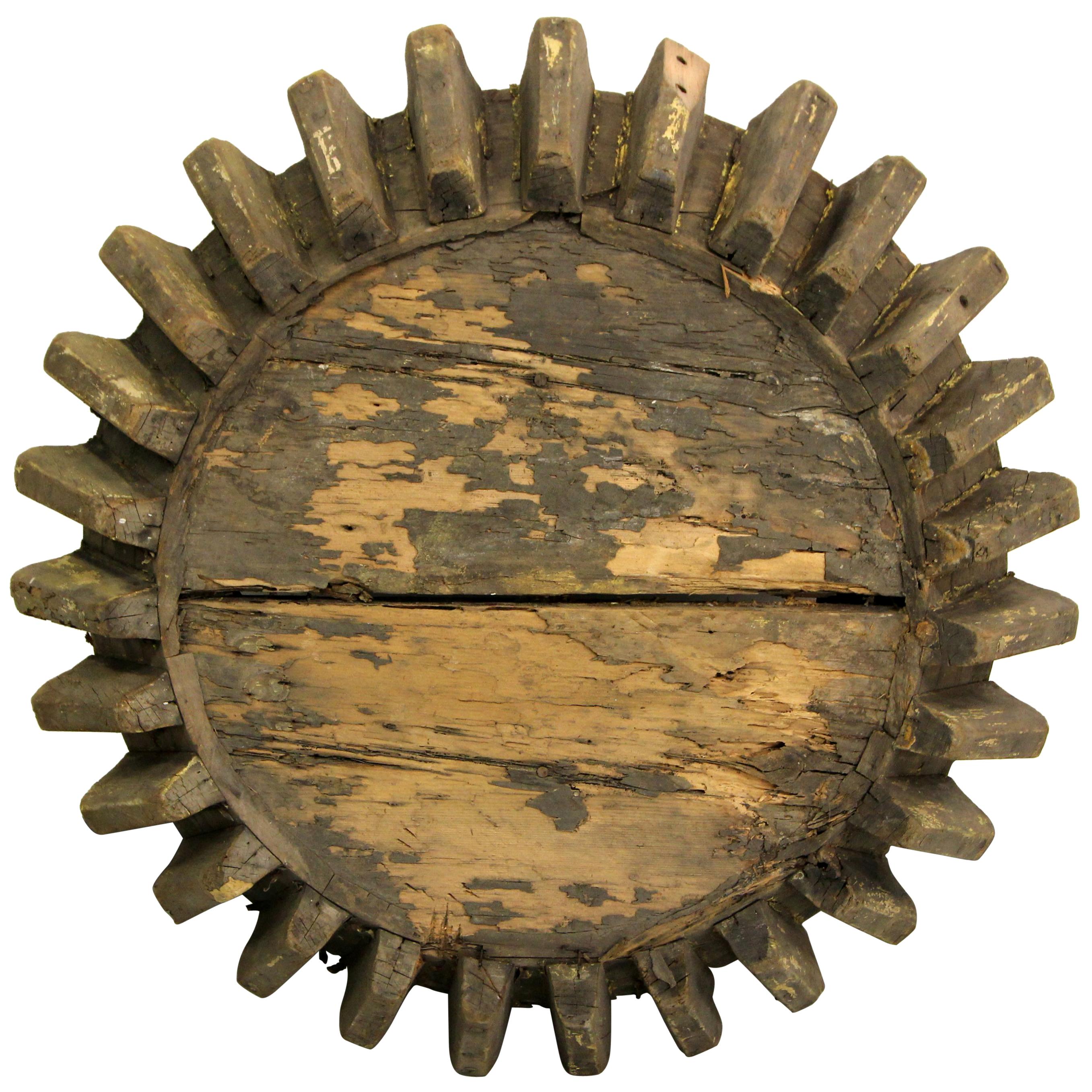 Antique Primitive Industrial Folk Art Wooden Gear Table For Sale at ...
