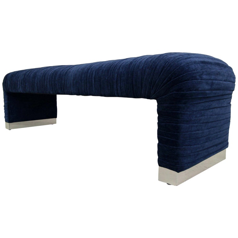 Pleated Midcentury Bench with Chrome Details at 1stDibs