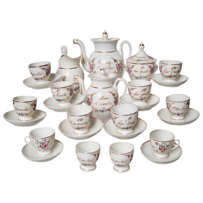 Particular and Rare Old Paris Hand-Painted Porcelain Coffee Tea Service ...
