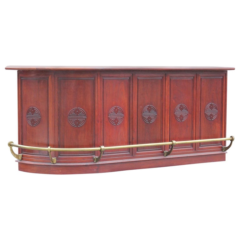 Large Modern Brass and Rosewood Chinoiserie Style Counter Serving Bar ...
