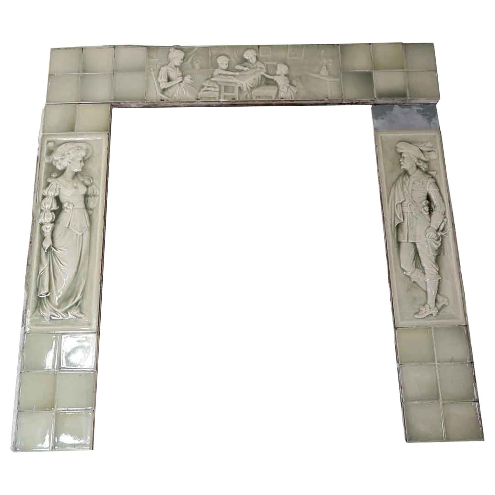 1890s Antique American Encaustic Mint Green Tile Surround For Sale at ...