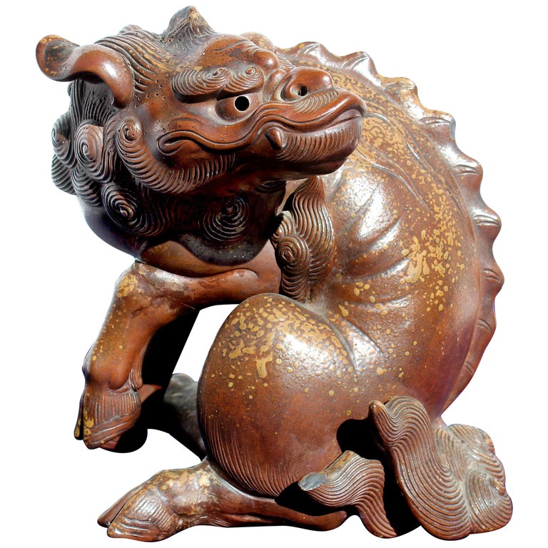 19th Century Japanese Earthenware Foo Dog Lion Dragon For Sale at ...