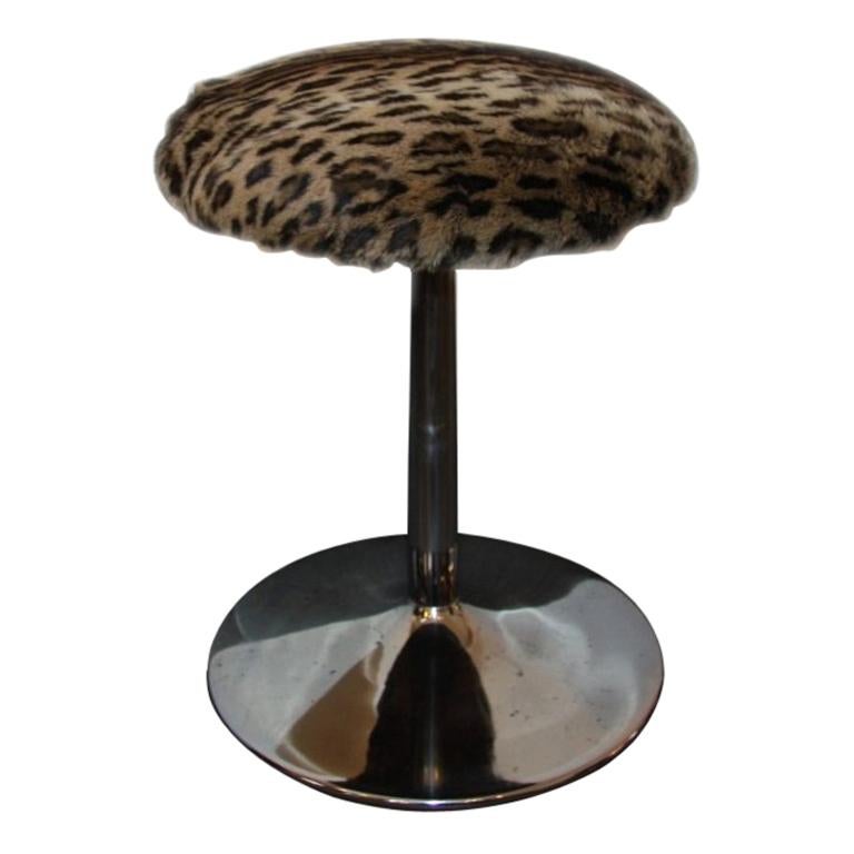 Vintage Leopard Print Swivel Stool For Sale at 1stDibs