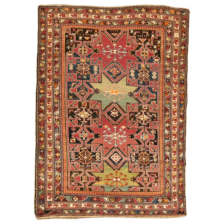 Antique Caucasian Lesghi Rug, circa 1880 4' x 5'2 For Sale at 1stDibs