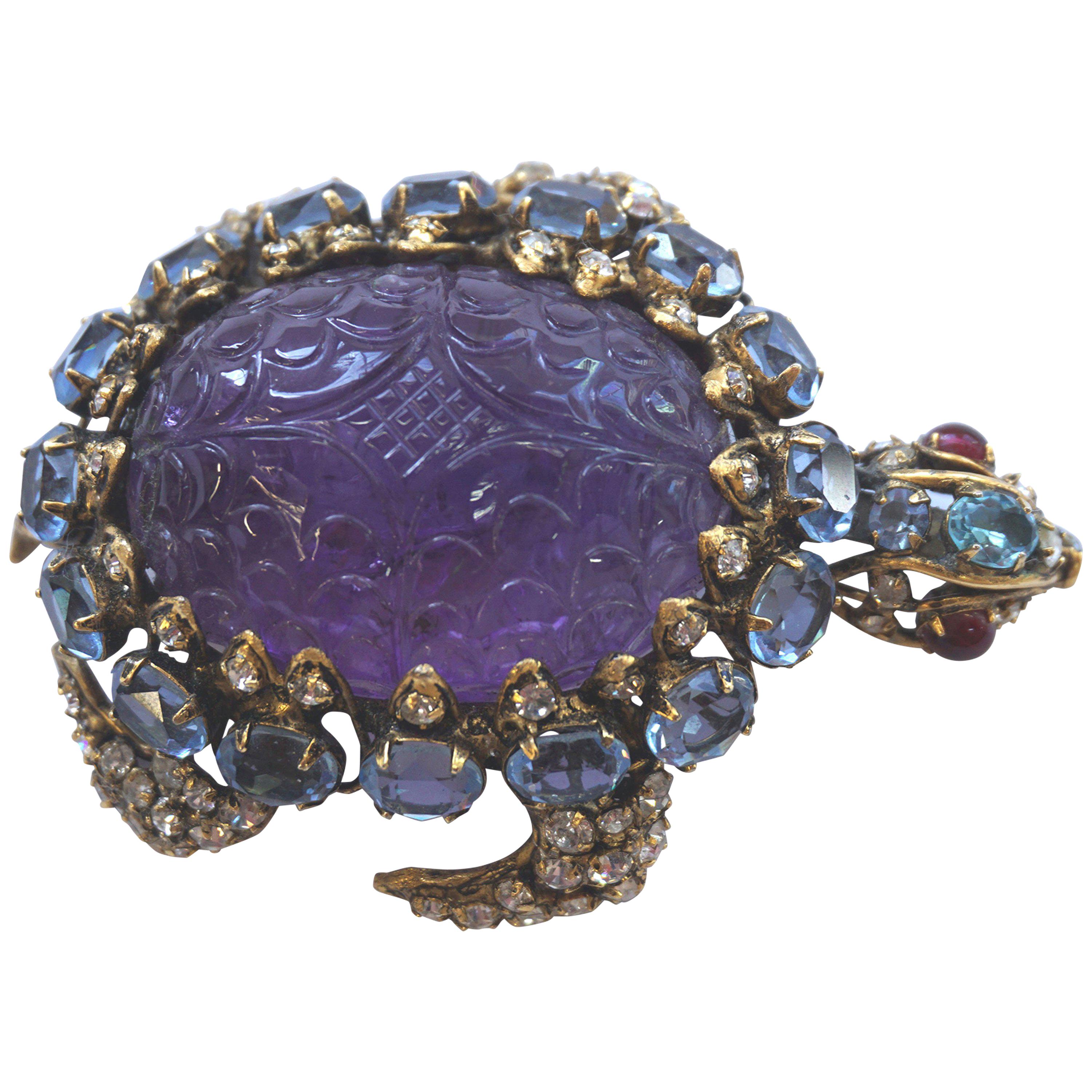 Iradj Moini Turtle Pin Amethyst, Blue Topaz, Rubies and Crystals at 1stDibs