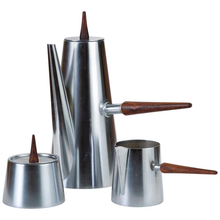 Italian Modern Coffee or Tea Service with Rosewood Handles at 1stDibs