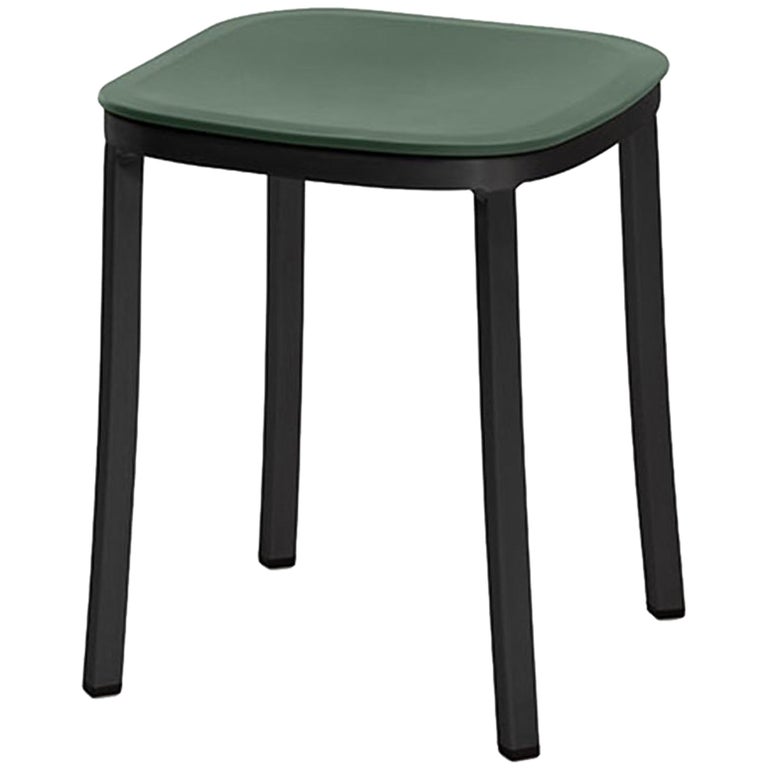 Emeco 1 Inch Small Stool in Dark Aluminum and Green by Jasper Morrison ...