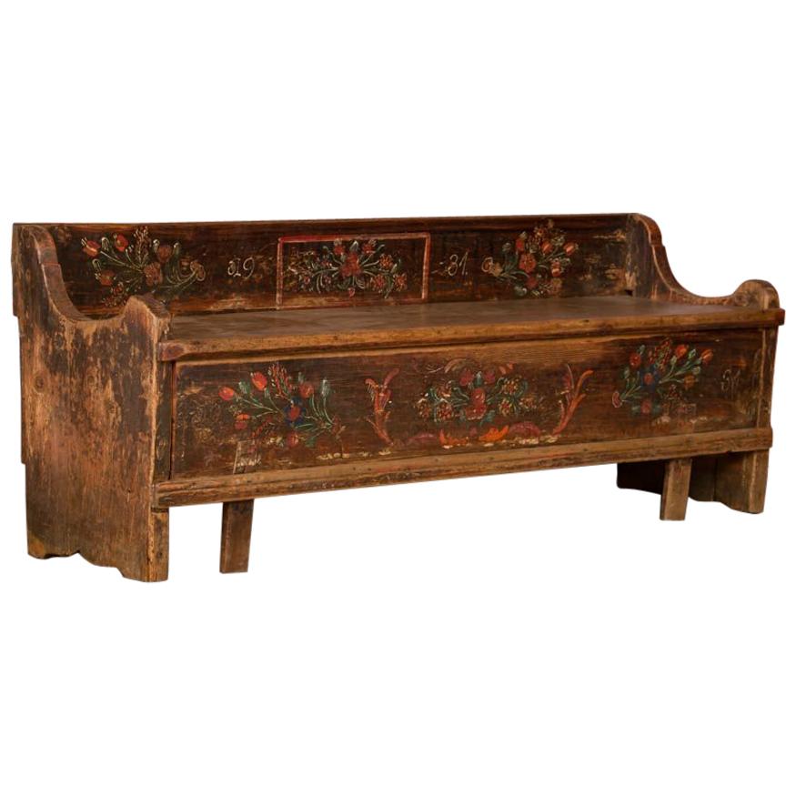 Antique Hungarian Folk Art Painted Storage Bench at 1stDibs