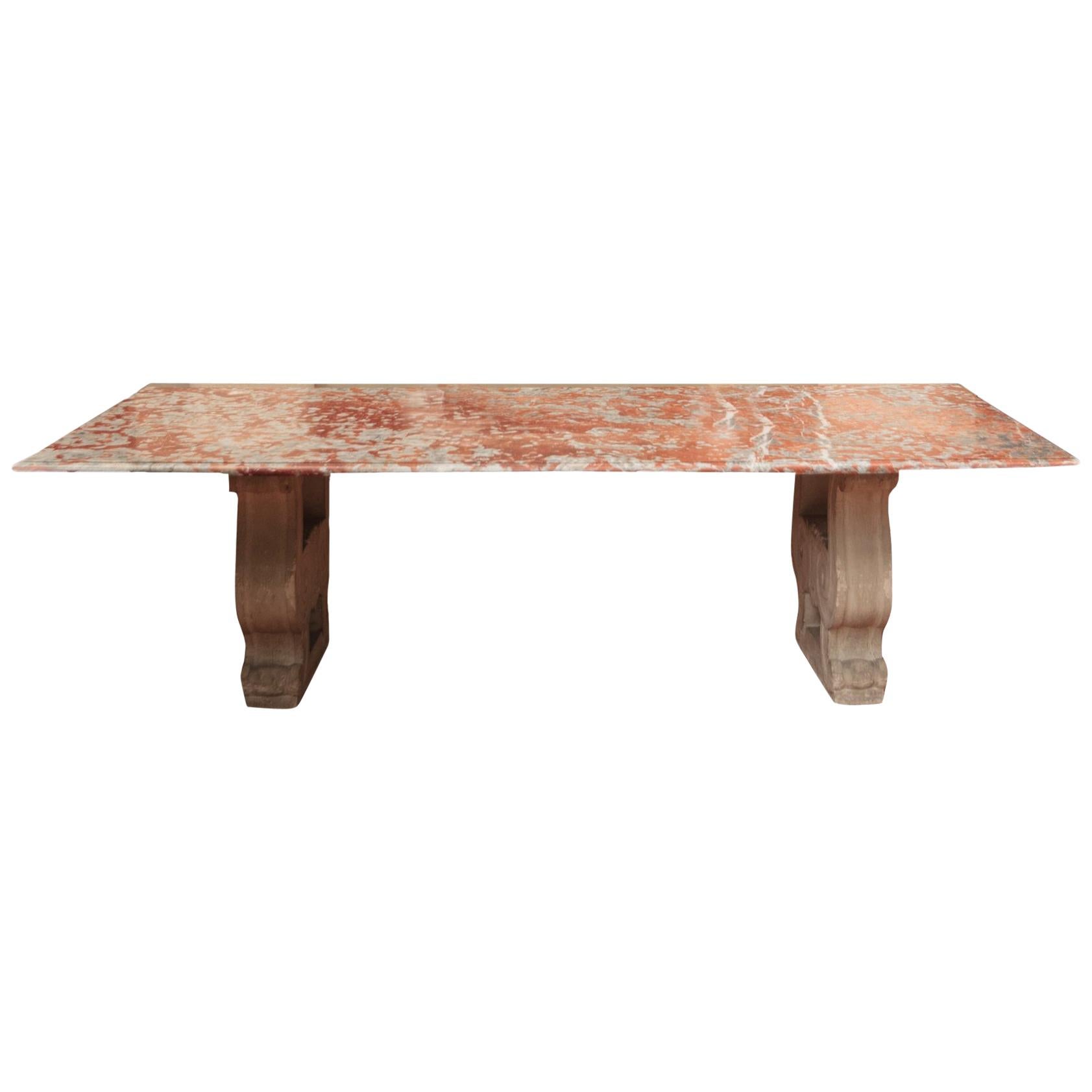 19th Century Italian Red Marble Top Dining Table with Limestone Bases ...