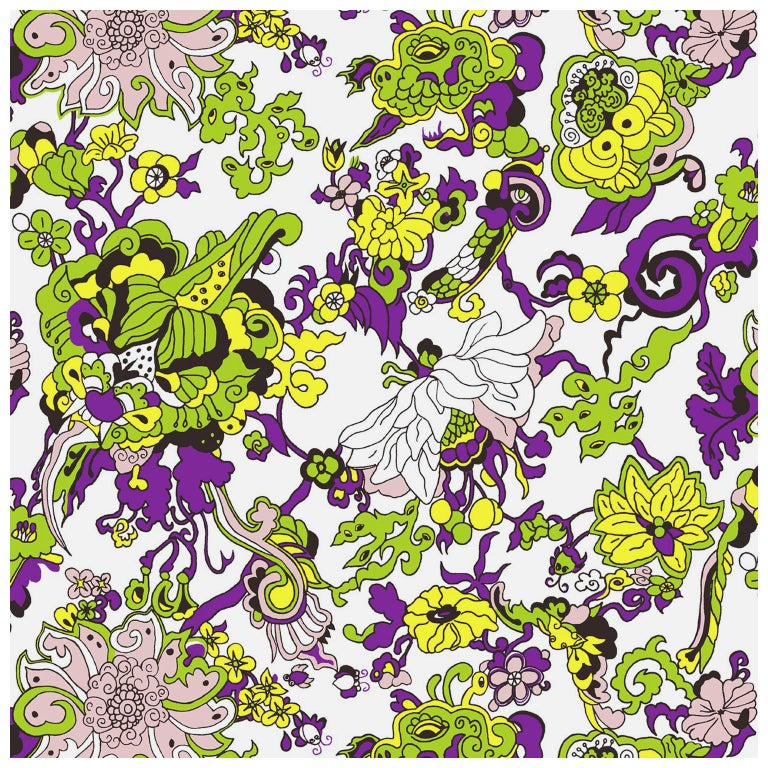 'Dragon Flowers' Spring Garden on Smooth Wallpaper For Sale at 1stDibs