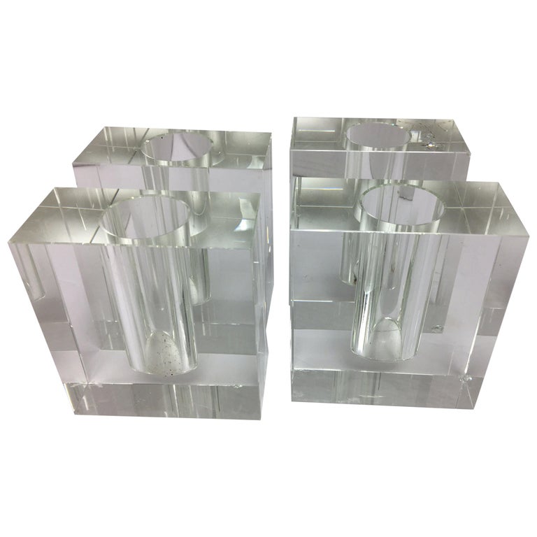 Set of Four Midcentury Heavy Glass Square Candlesticks Made in Italy ...