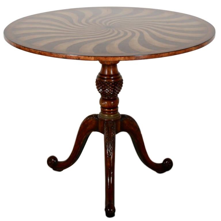 Highly Inlaid Round Walnut Table from France at 1stDibs