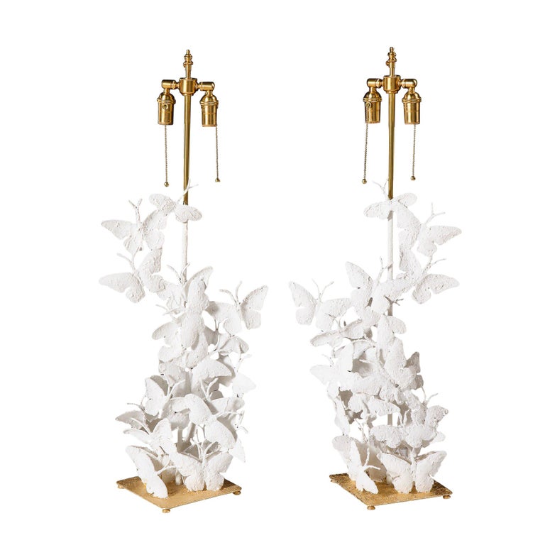 Pair of Lamps with Butterflies at 1stDibs