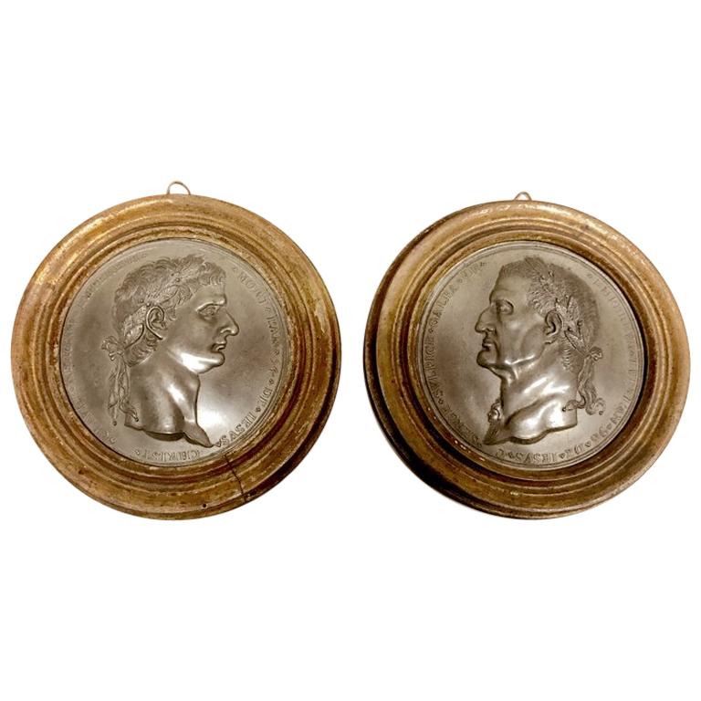Pair of Grand Tour Giltwood Framed Plaques of Roman Emperors, in Zinc ...