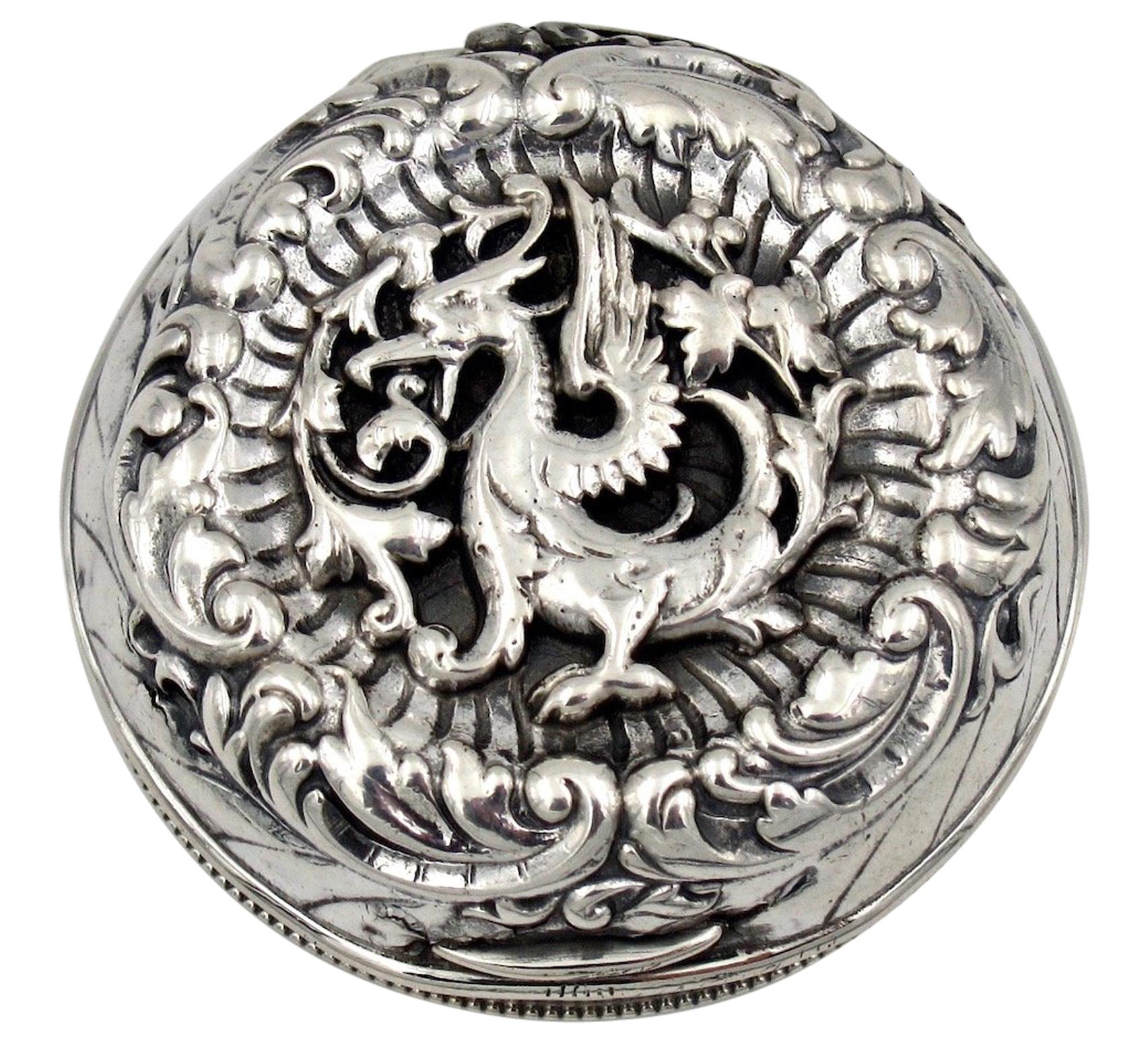 Chinese Export Style Sterling Silver Dragon Box with Gilt Interior at ...