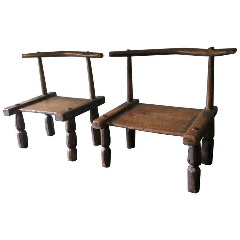 Antique Nicely Patinated Ivory Coast Hand Carved Wood Low Chairs For ...