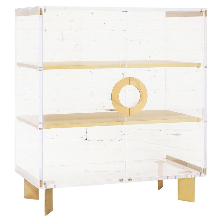 Custom Lucite Cabinet with Brass Shelves For Sale at 1stDibs